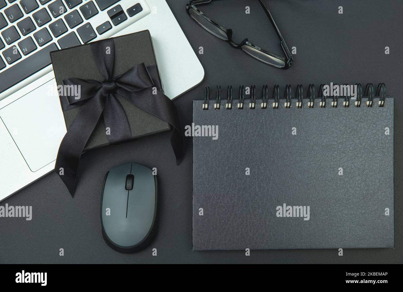 Cyber Monday and Black Friday Sale. Gift box, computer laptop and empty ...