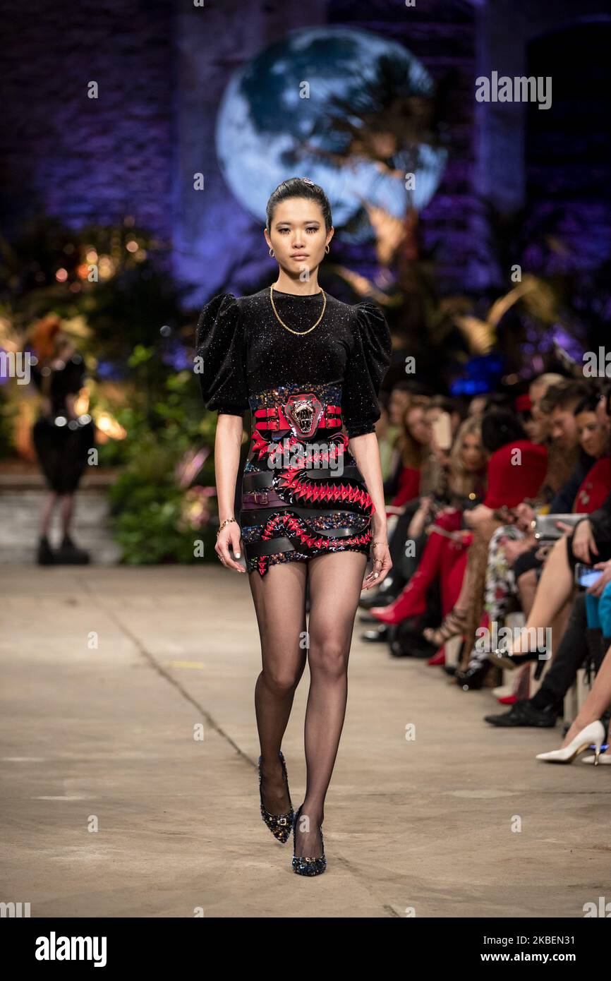 A model walks the runway at the Marina Hoermanseder show during Berlin ...
