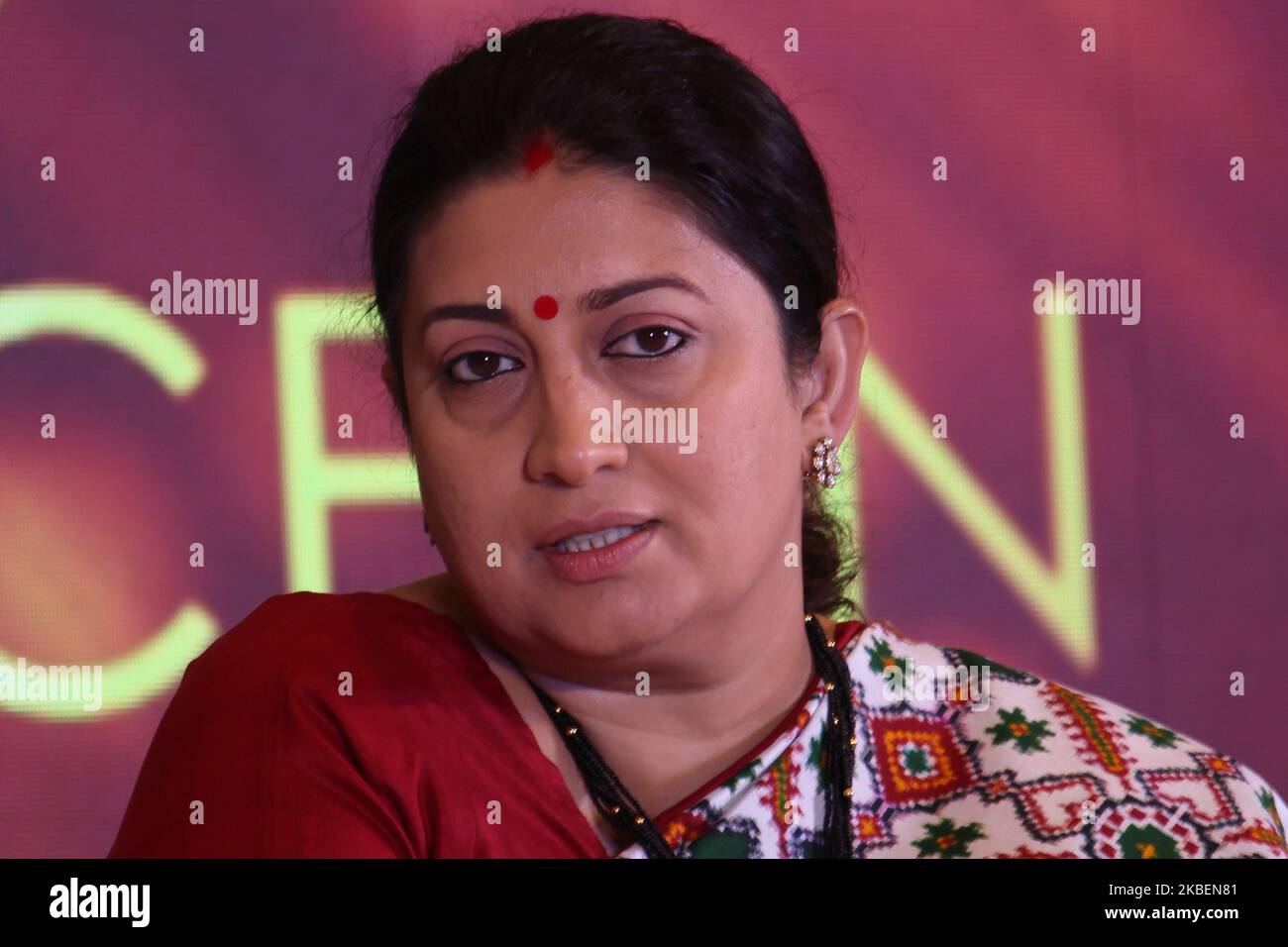 Union minister Smriti Irani looks on during an event in Mumbai, India ...
