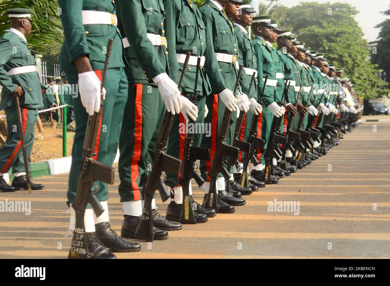 Nigerian soldiers on parade during the 2020 Armed Forces Remembrance Day Celebration held at ...