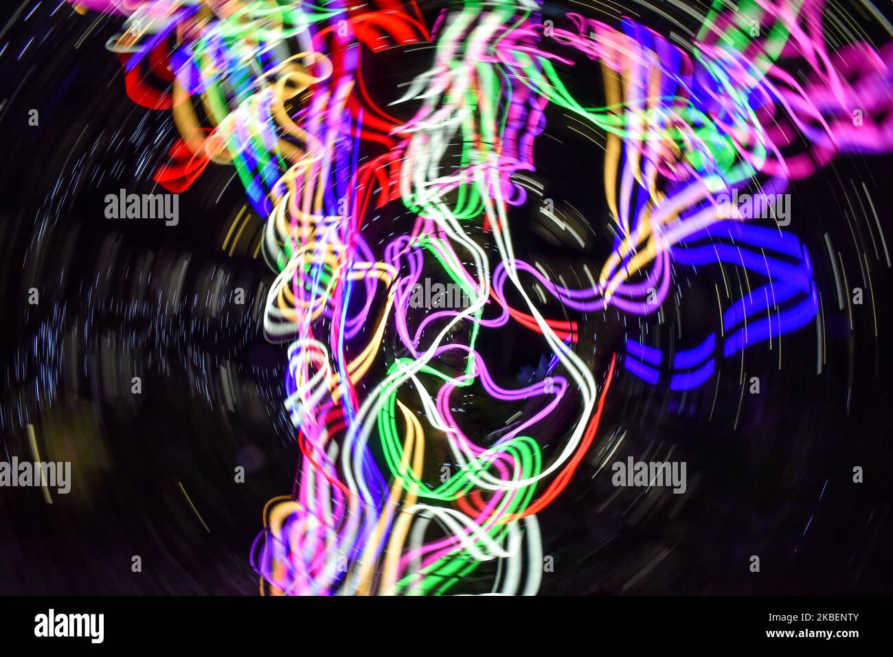 Lights installation are seen in the financial district of Canary Wharf ...