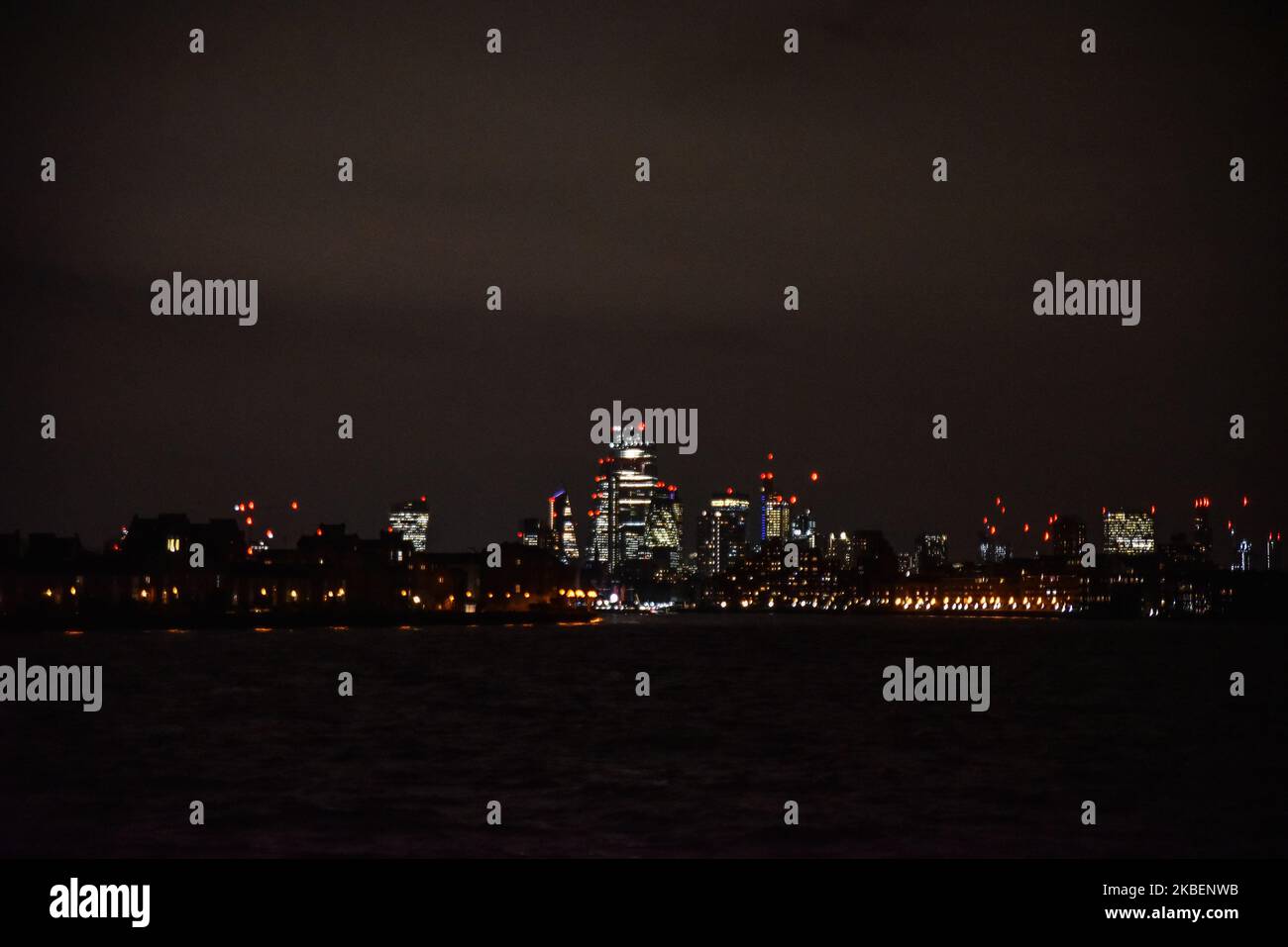 Lights installation are seen in the financial district of Canary Wharf ...