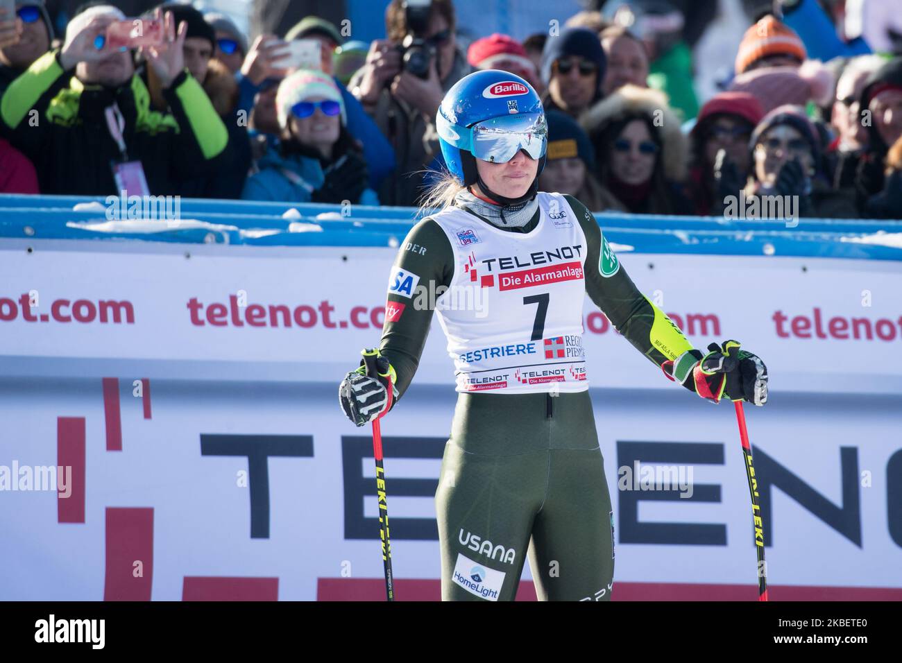 Mikaela Shiffrin of USA Ski Team reacts during the Audi FIS Alpine Ski ...
