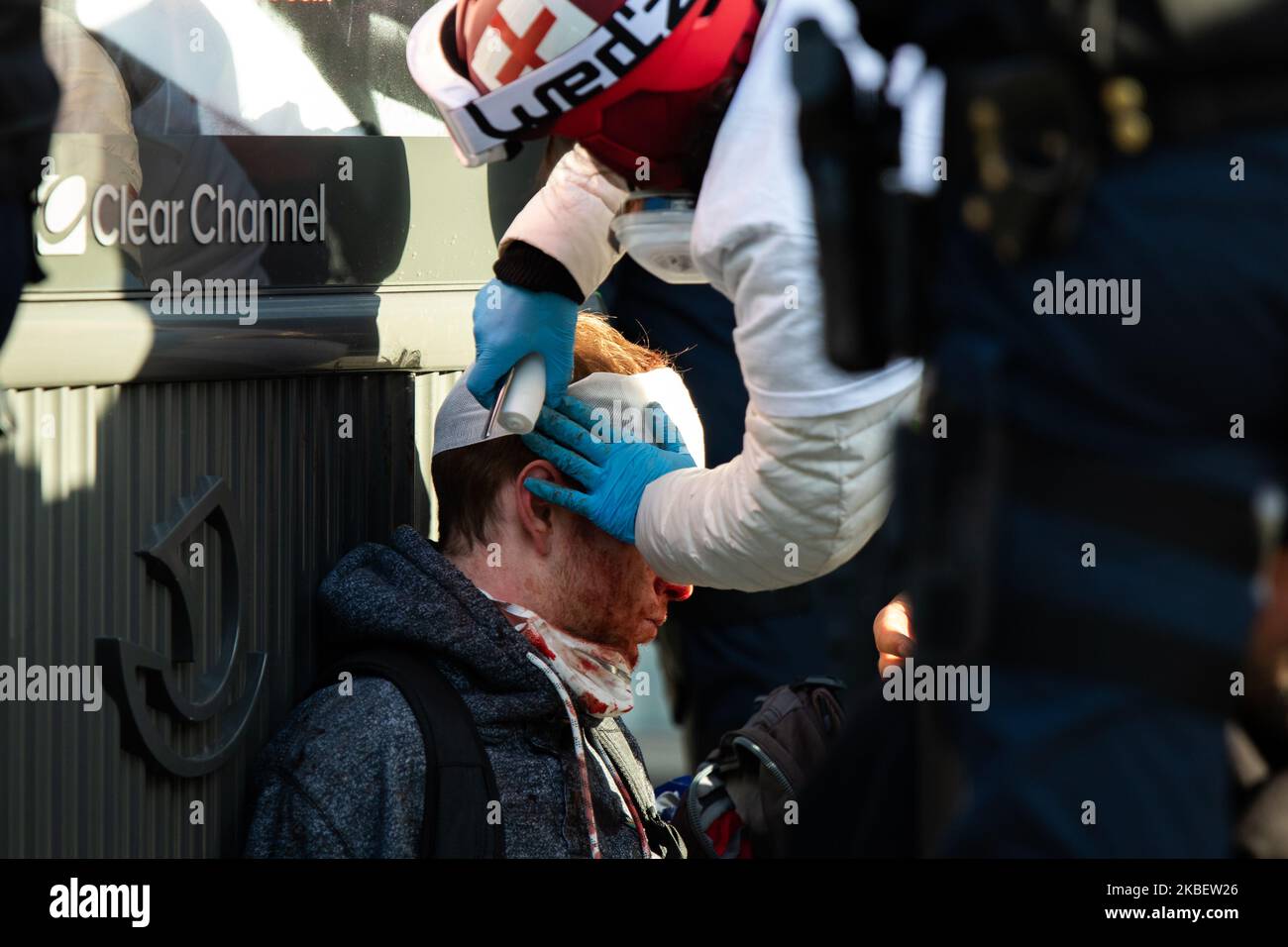 A protester hurt and arrested on 18 January 2020 in Paris, France ...
