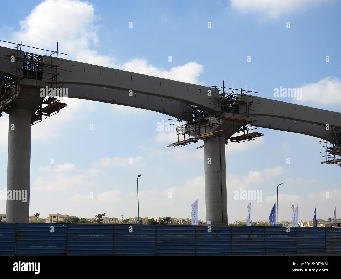 Cairo, Egypt, October 14 2022: Construction site of new Cairo monorail ... Cairo, Egypt, October 14 2022: Construction site of new Cairo monorail ...