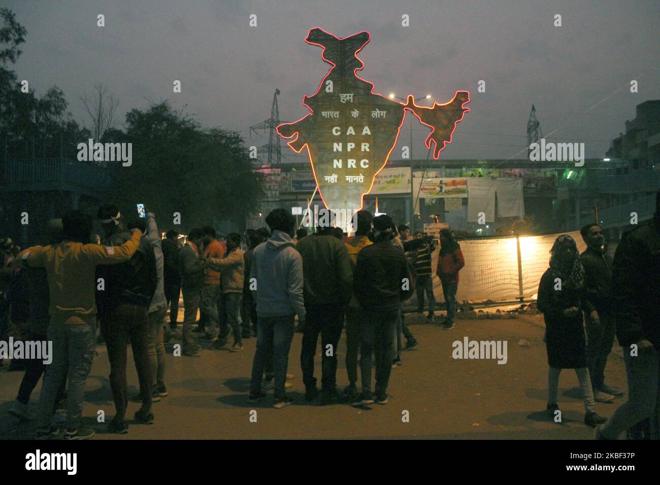 An art installation 'Map of India' with slogans against the ...