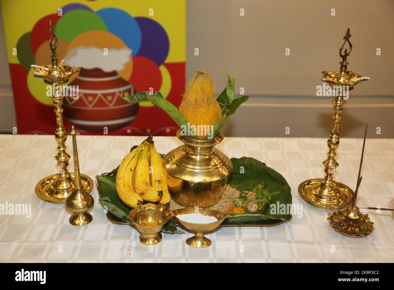 Traditional prayer items during a cultural program celebrating the Thai ...