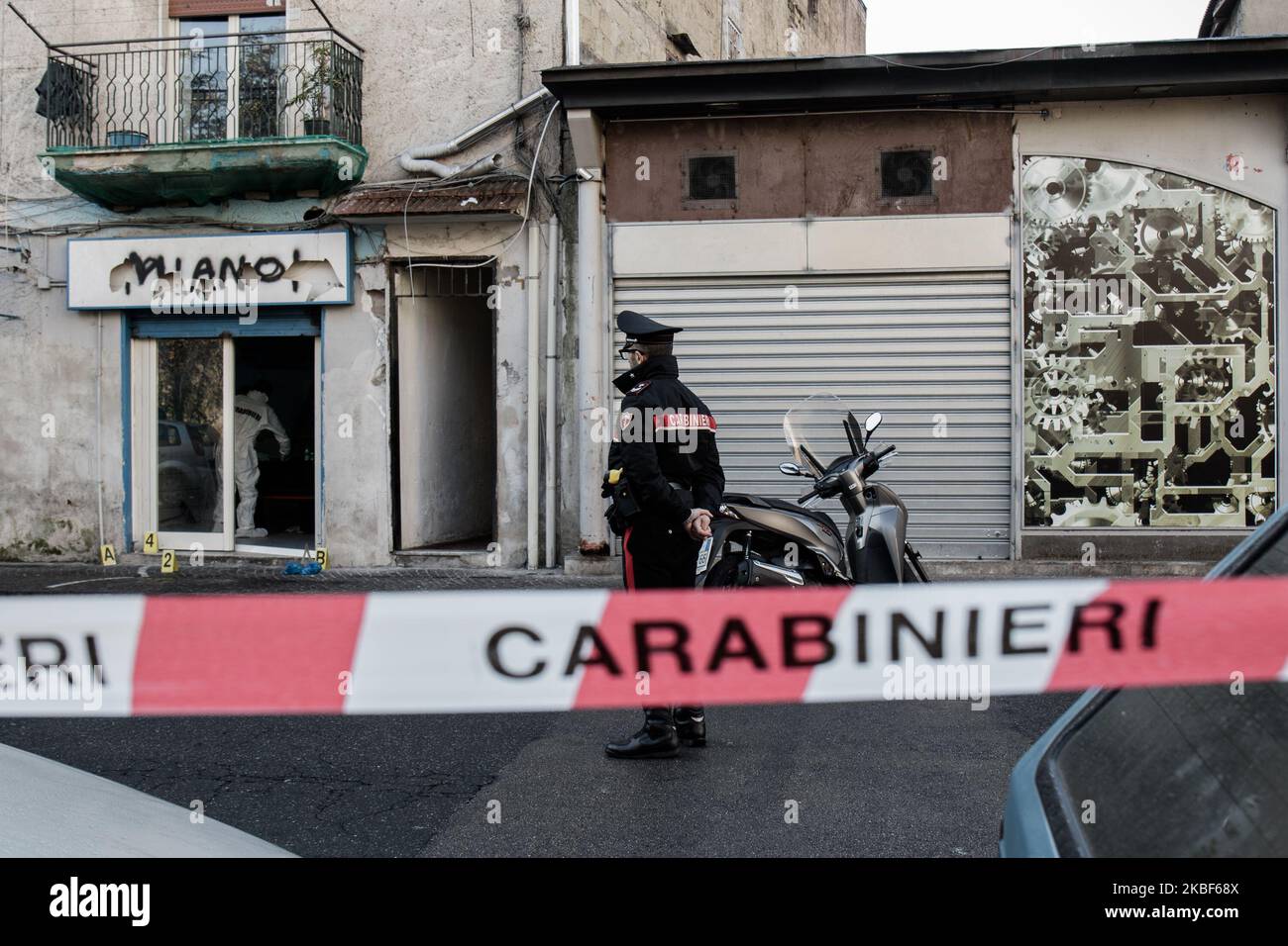 A scene of crime of a homicide in Naples, Italy. A 44-year-old man ...