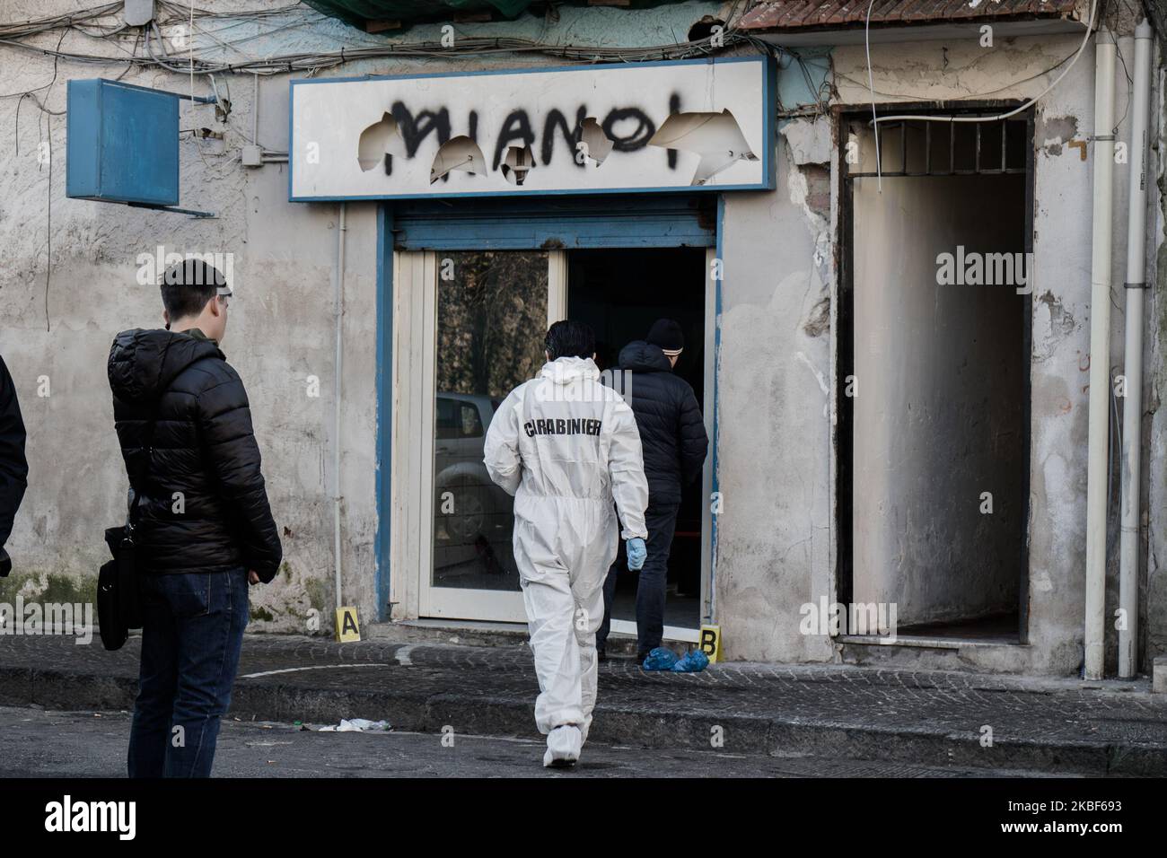 A scene of crime of a homicide in Naples, Italy. A 44-year-old man ...