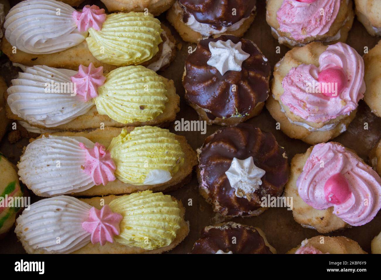 tasty biscuits with cream color close-up view from above Stock Photo ...