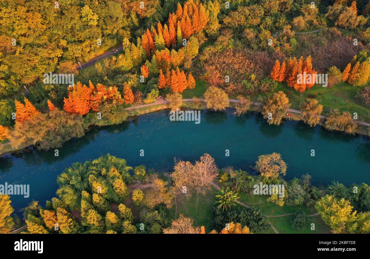 Aerial photos show the beautiful autumn scenery of the ten-li strand in ...
