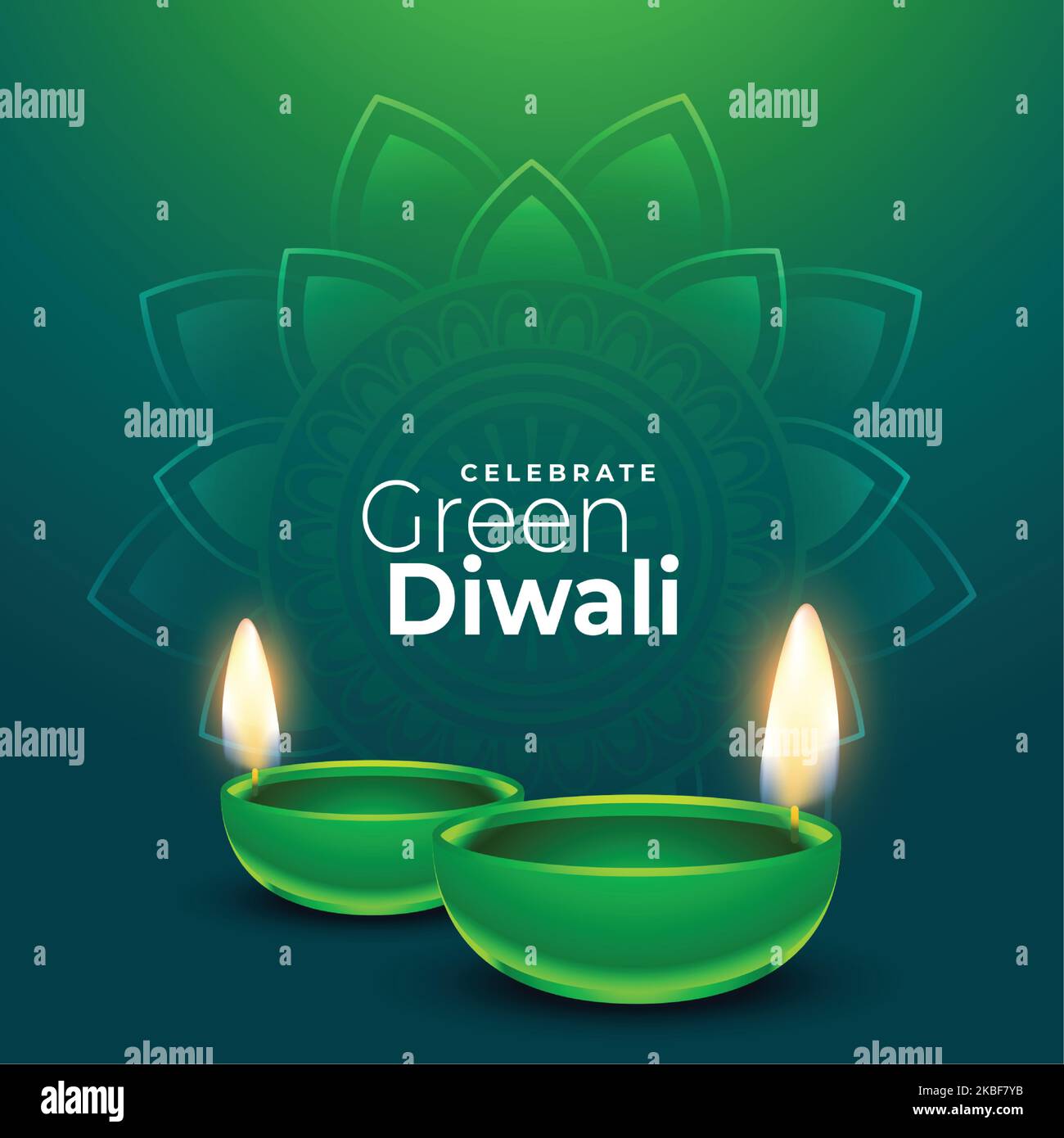 realistic diya design for green diwali greeting background Stock Vector ...