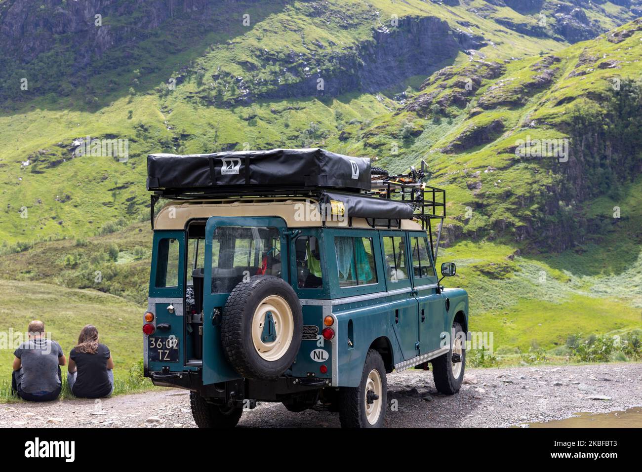 Scottish highlands and Glencoe Land Rover classic defender and a young ...