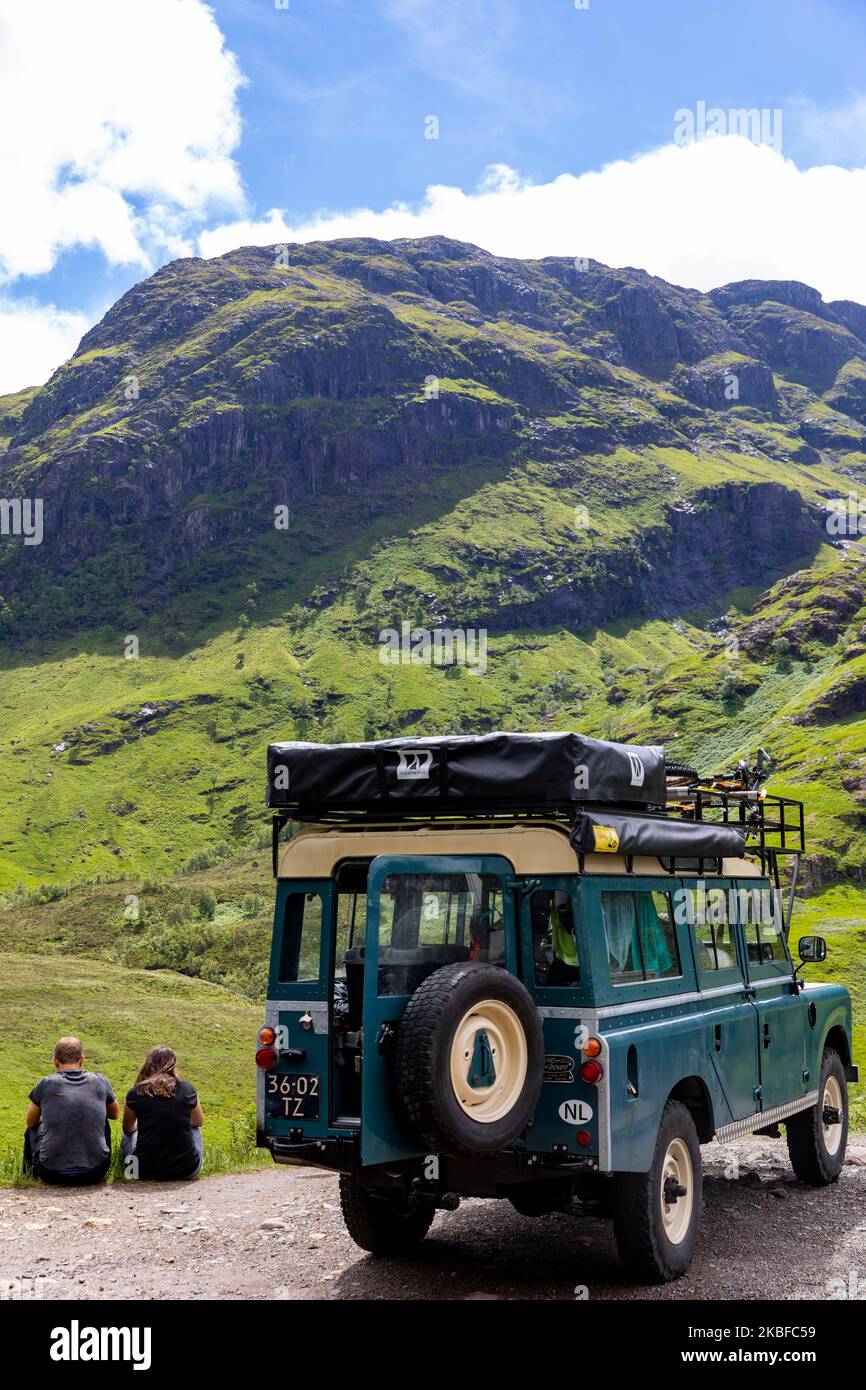 Scottish highlands and Glencoe Land Rover classic defender and a young ...