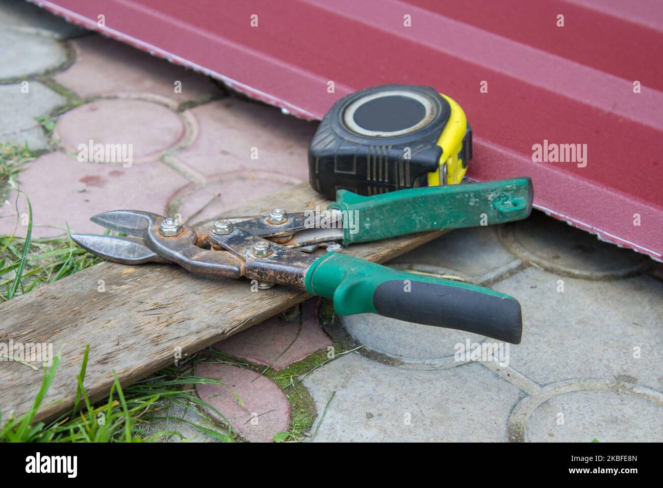 tinsmith tools, metal scissors and tape measure Stock Photo - Alamy