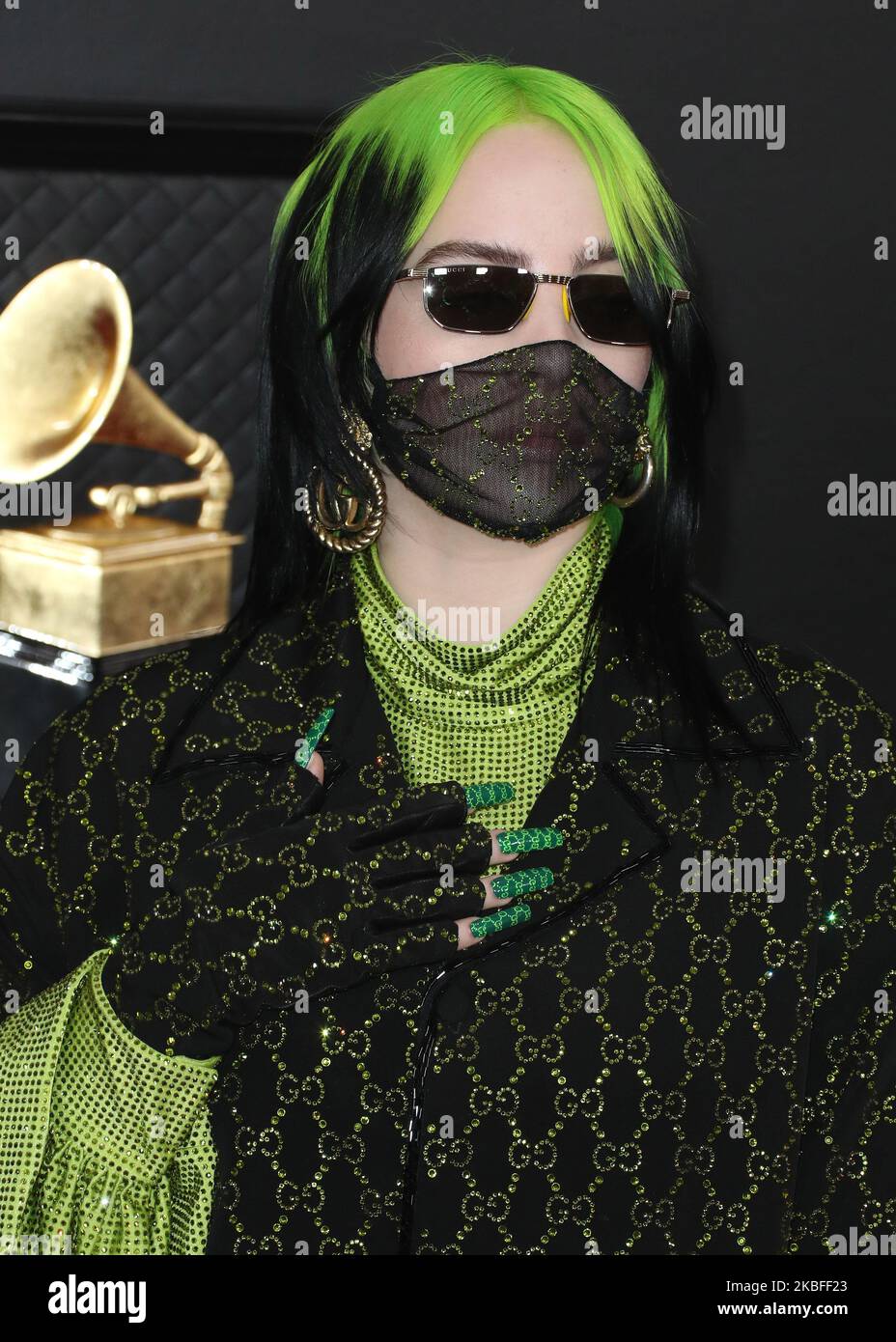 LOS ANGELES, CALIFORNIA, USA - JANUARY 26: Singer Billie Eilish wearing ...