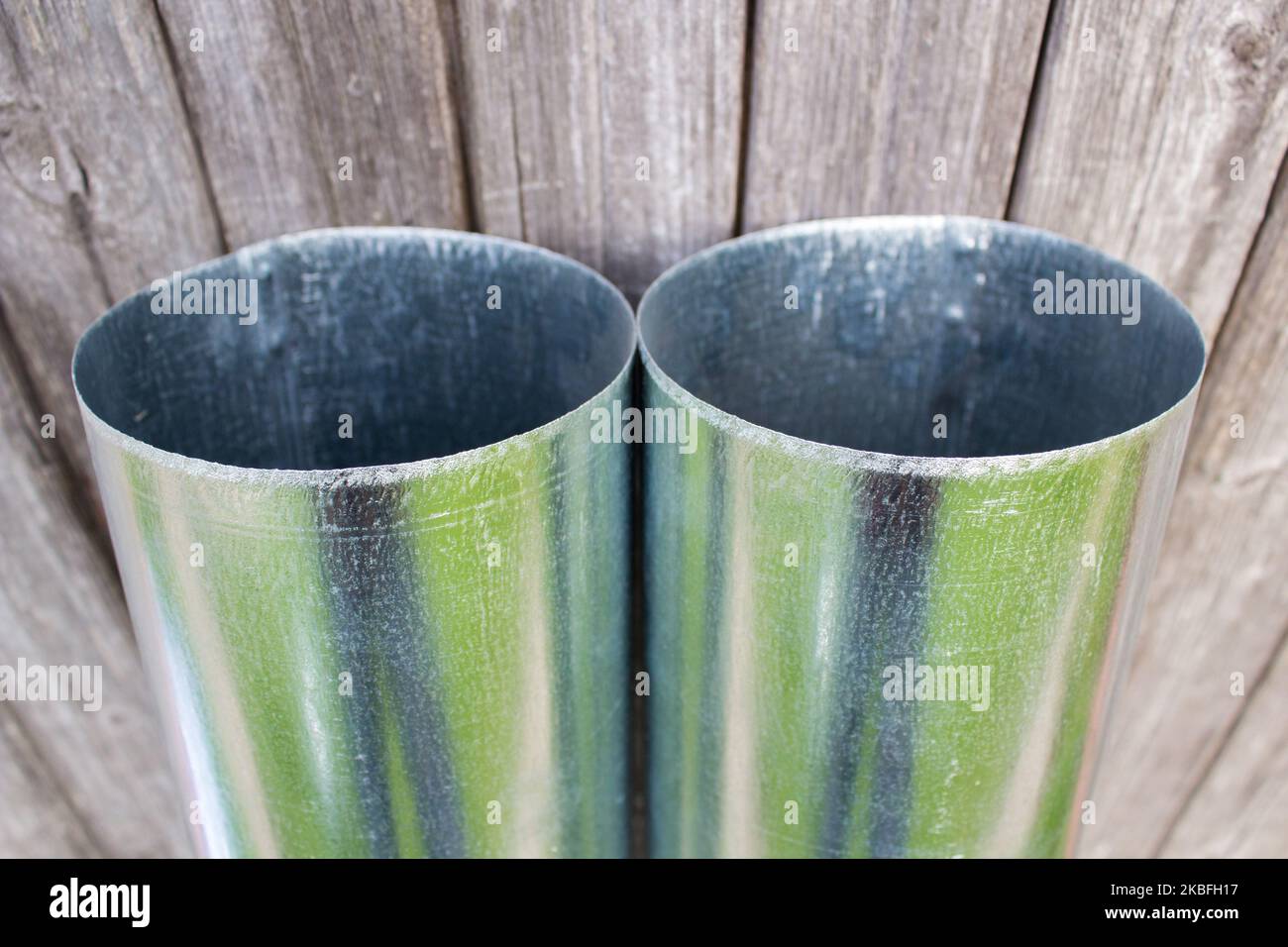new zinc pipes on the roof for rainwater Stock Photo - Alamy