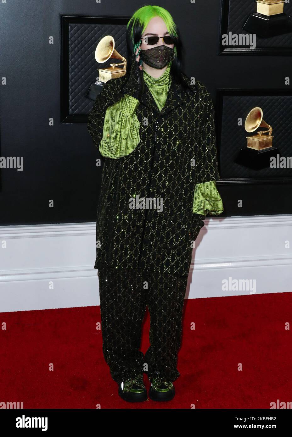 LOS ANGELES, CALIFORNIA, USA - JANUARY 26: Singer Billie Eilish wearing ...