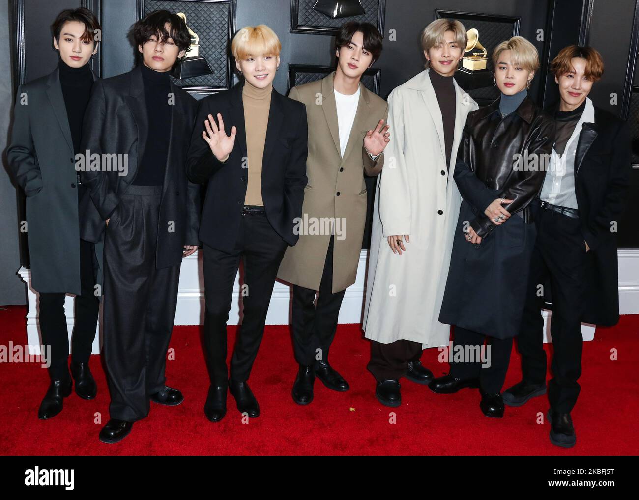 LOS ANGELES, CALIFORNIA, USA - JANUARY 26: RM, V, Suga, Jin, Jimin, Jungkook and J-Hope of BTS ...