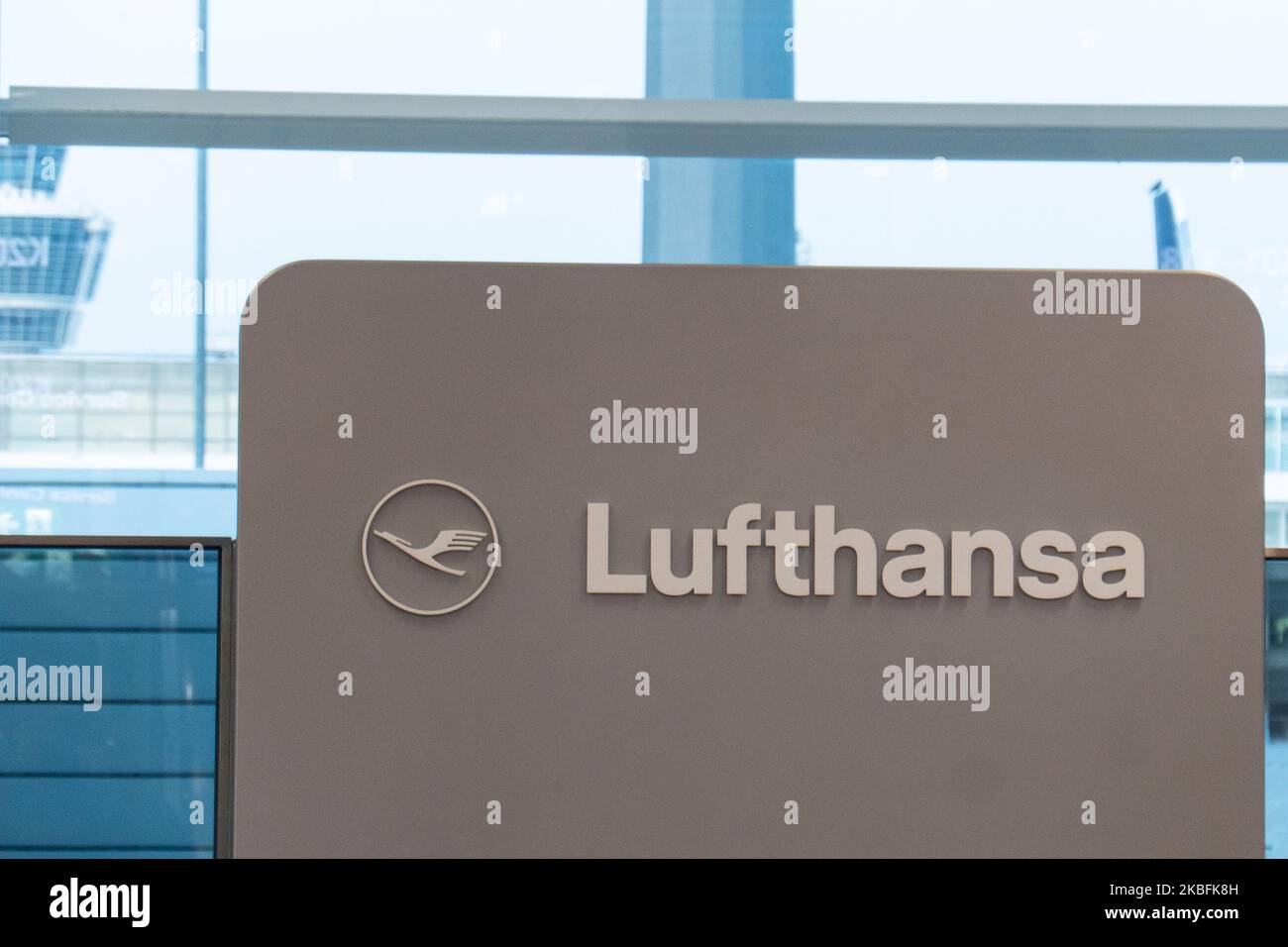Lufthansa logo and inscription, illustration images as seen at Munich ...