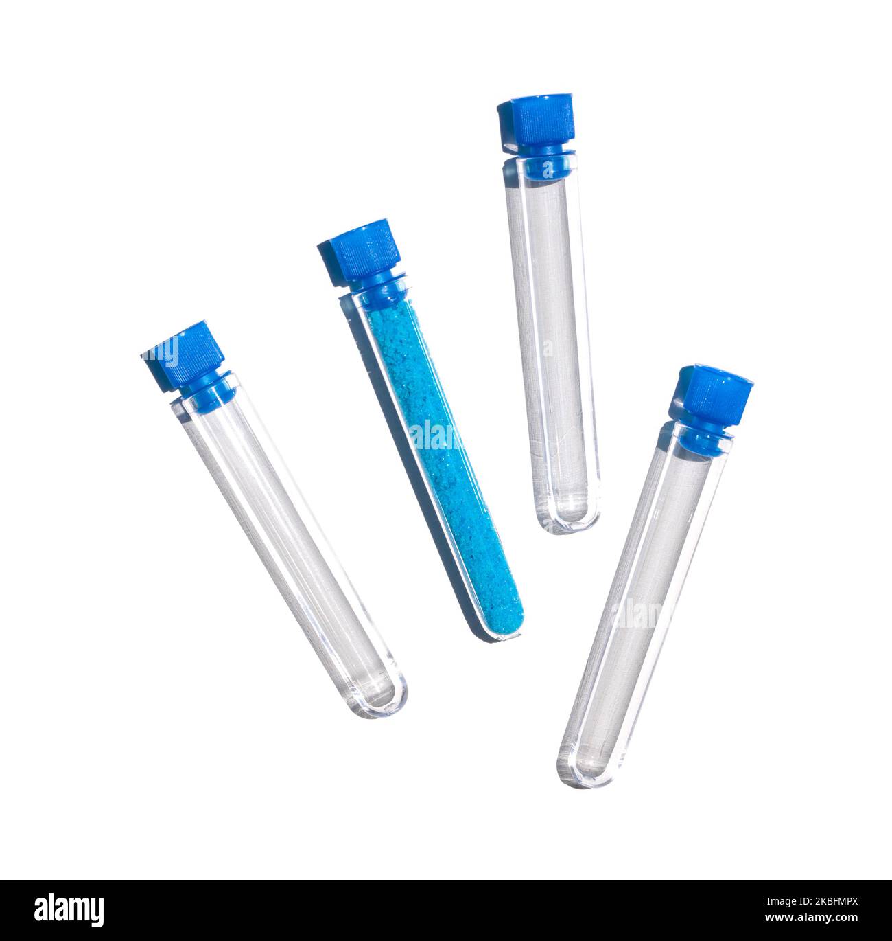 Blue flake chemical in test tube with plug cap, Copper(II) sulfate ...