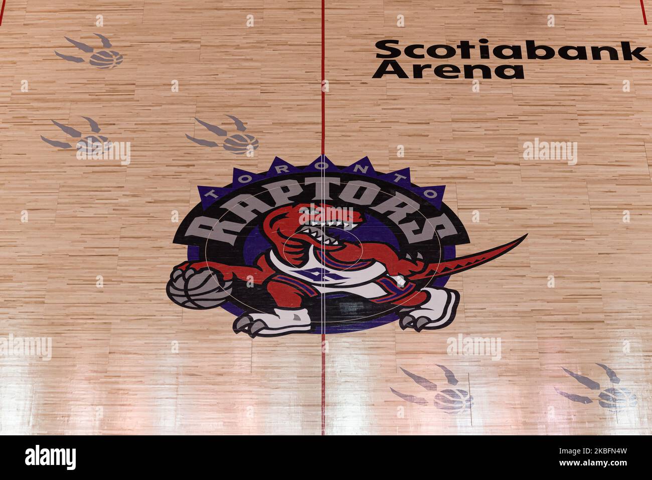 Overall view at Scotiabank arena court with retro logo of Toronto ...