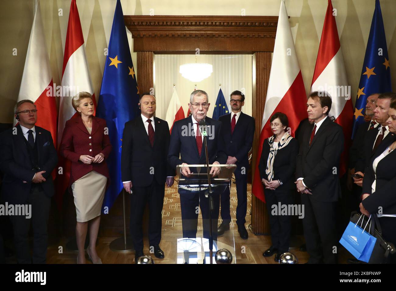 The presidents of Austria Alexander Van der Bellen speaks during a ...