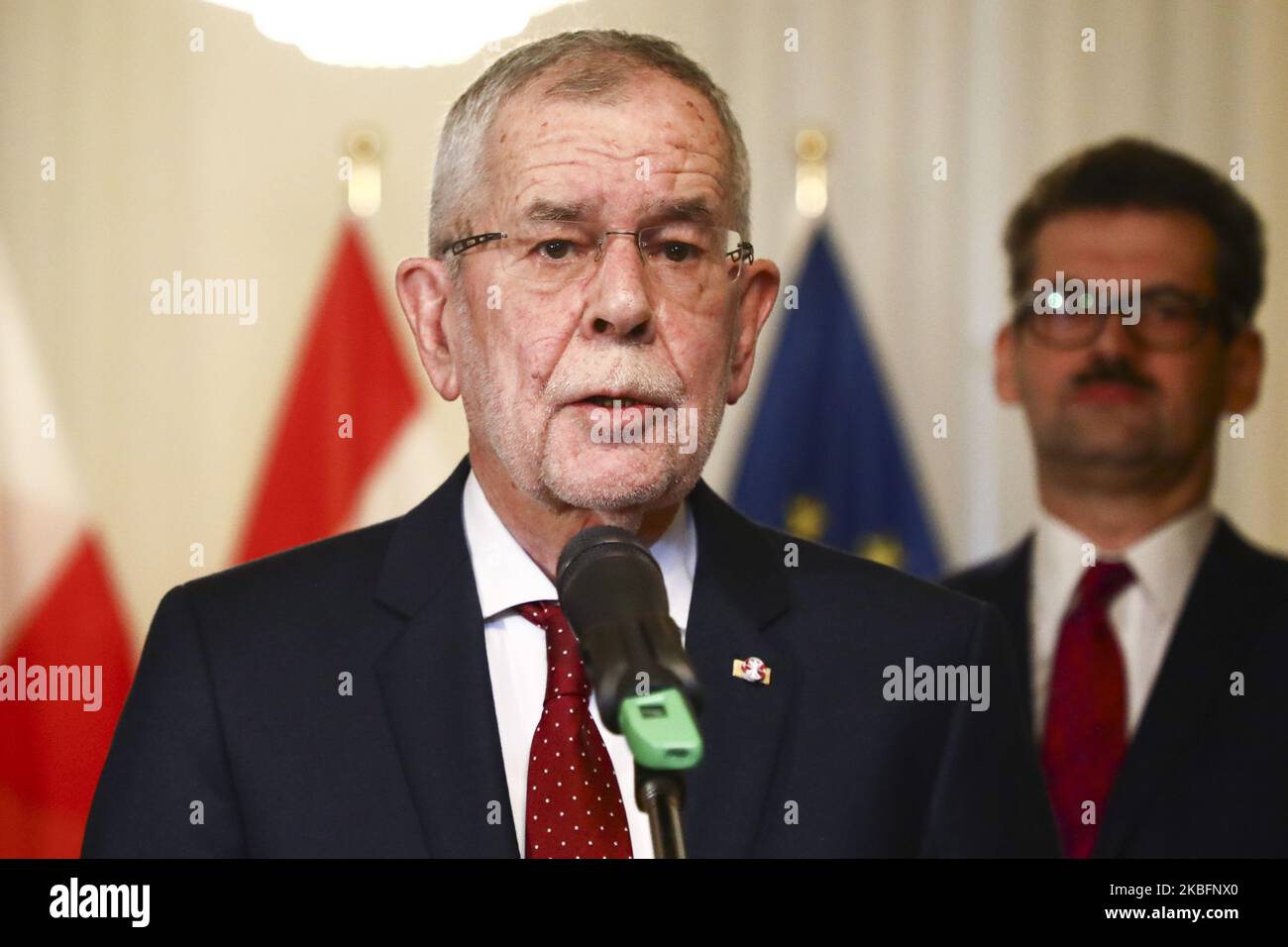 The presidents of Austria Alexander Van der Bellen speaks during a ...