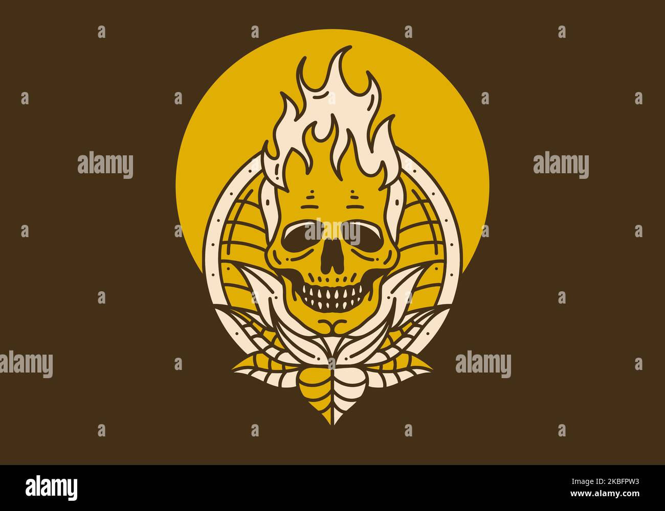 Vintage art illustration design of a skull with fire Stock Vector Image ...