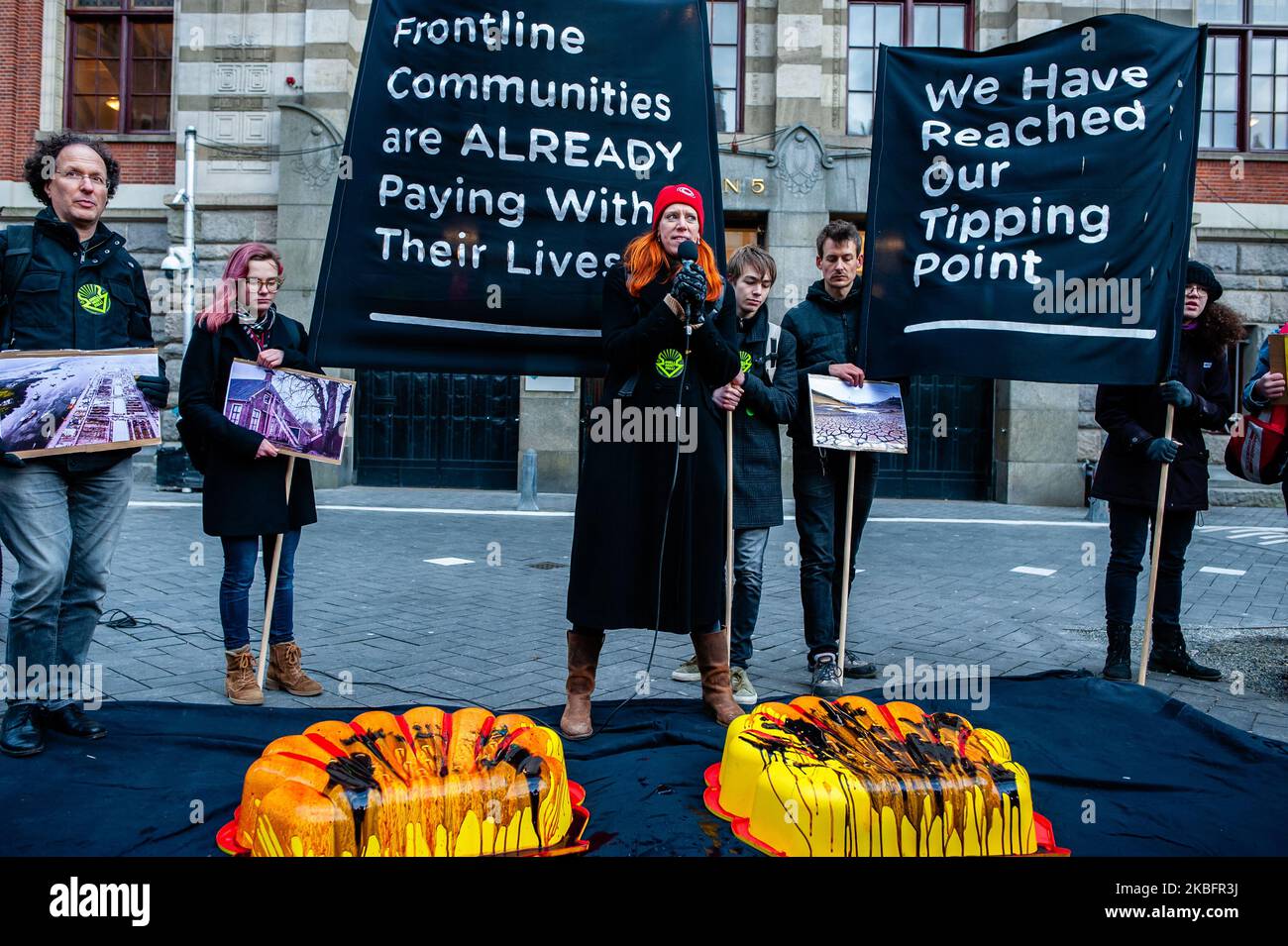 An activist from Code Rood is giving a speech, during the performance ...