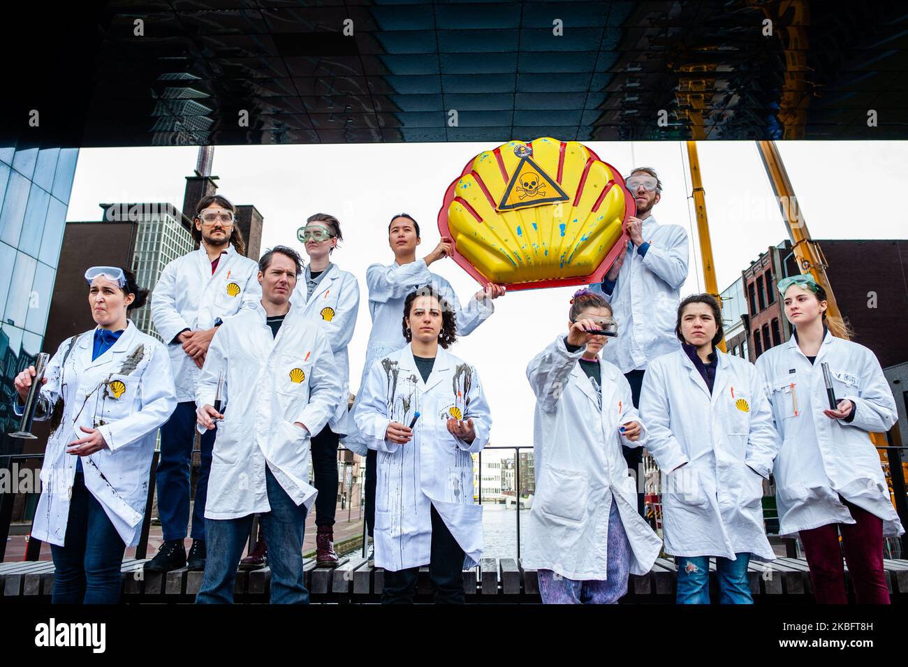 A group of activists are carrying out a performance against Shell, at ...