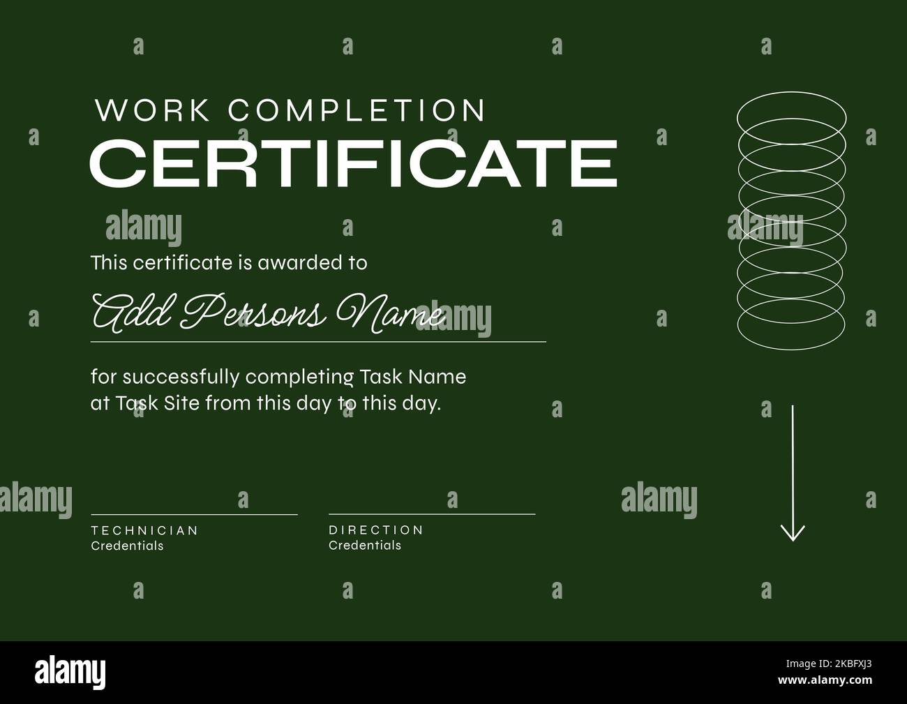 Image of template of work completion certificate on dark green ...