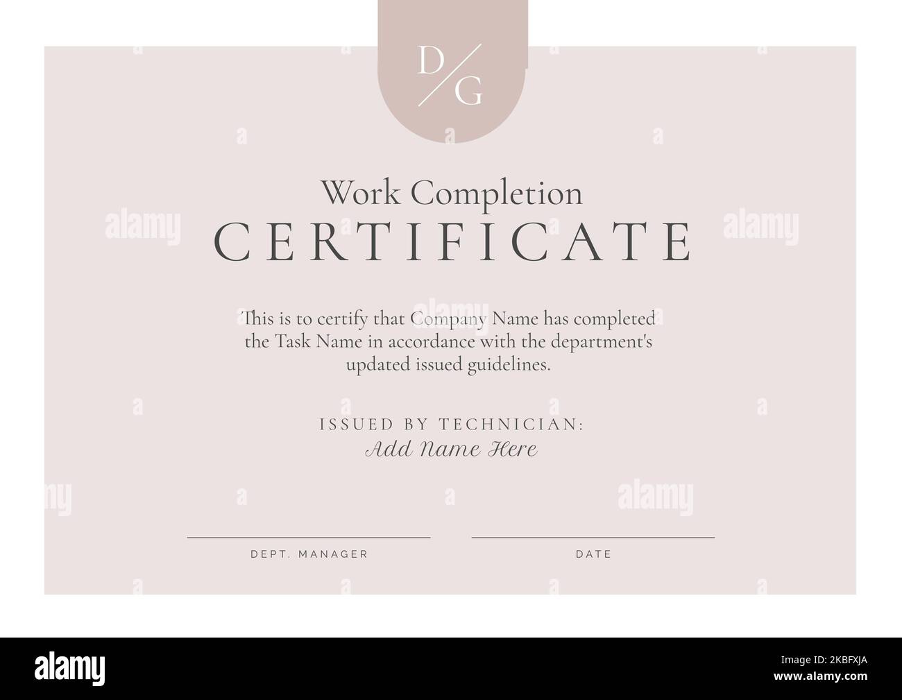 Image of template of work completion certificate on beige background ...