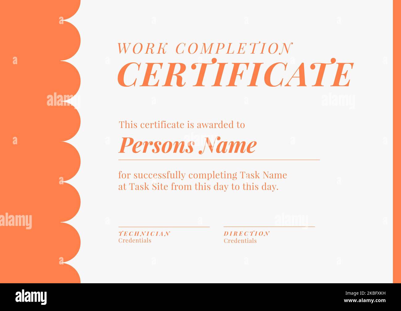 Image of template of work completion certificate on beige and orange ...