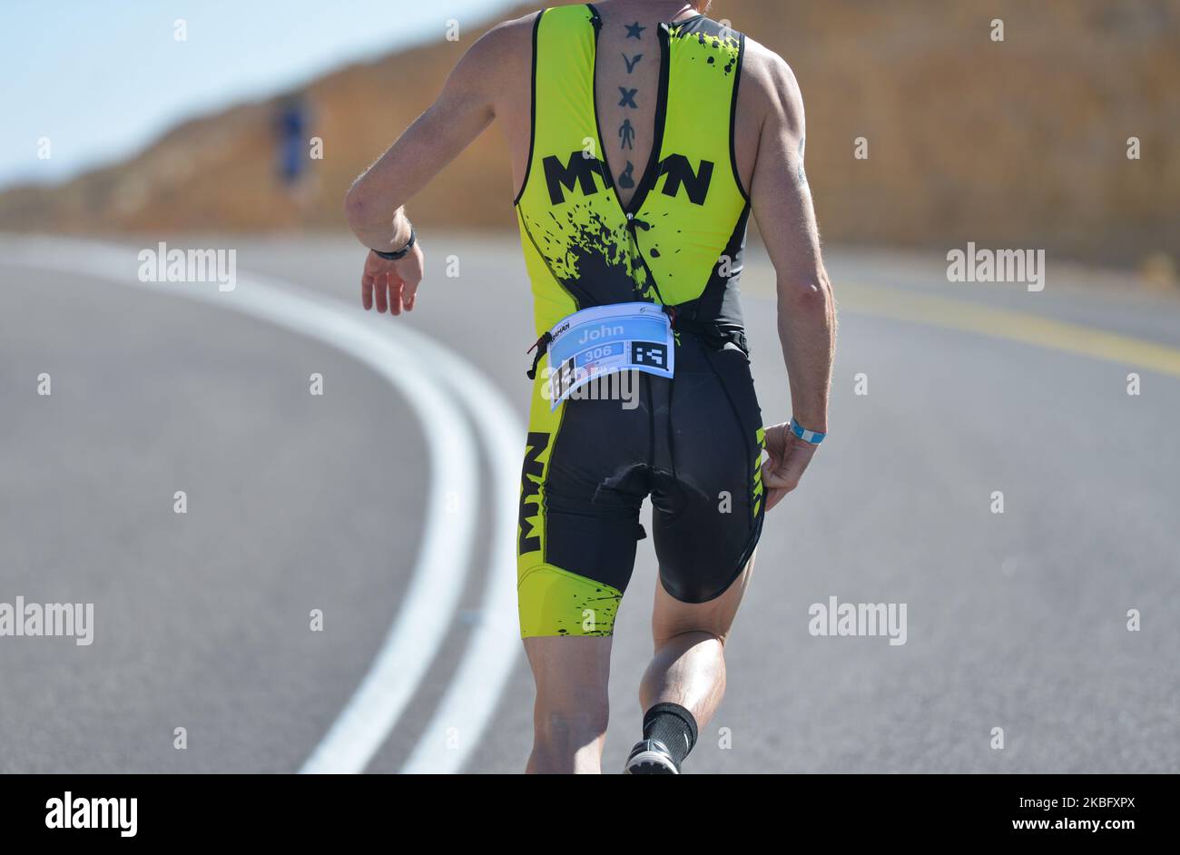 John Hirsch of USA, in Men Pro 113 a half Ironman Triathlon, a part of ...