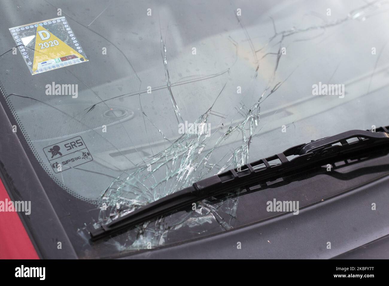 An old Volvo in red colour pictured damaged after a car accident in ...