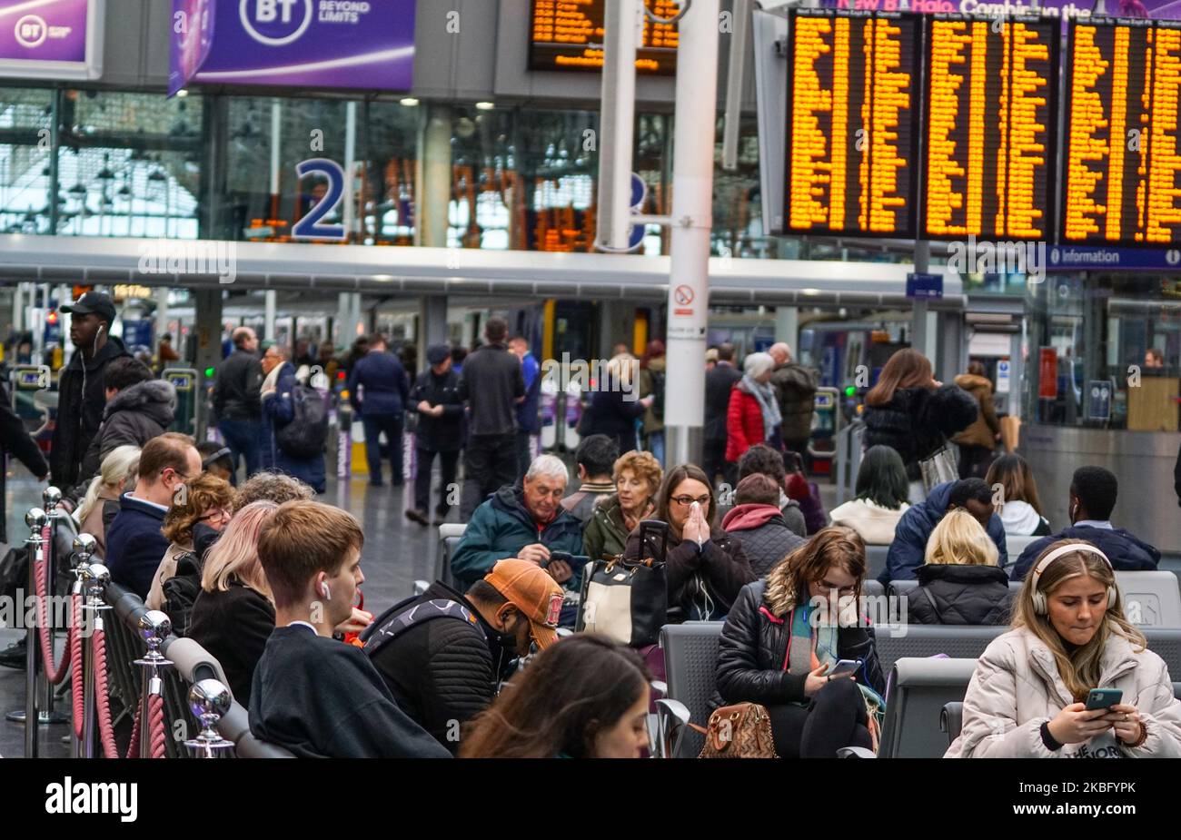 Commuters are waiting at Manchester Picaddily on 31st January 2020 ...