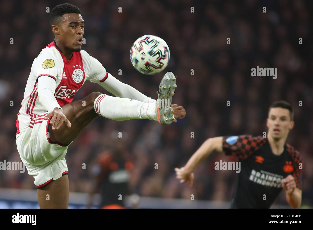Ryan Gravenberch (Ajax) controls the ball the 2019/20 Eredivisie ...