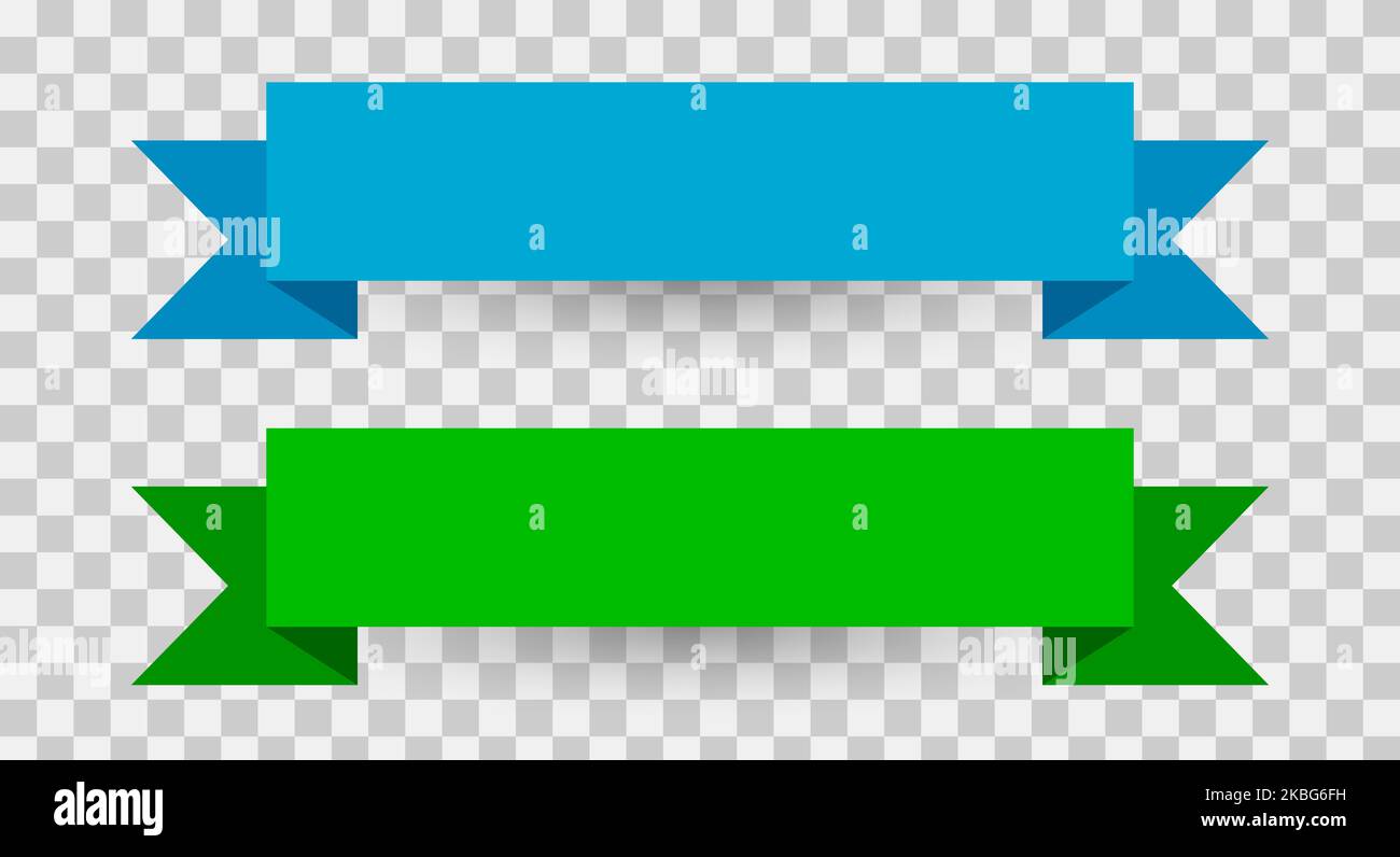 Blue and green ribbon banners template with shadow. Flag shaped tips ...