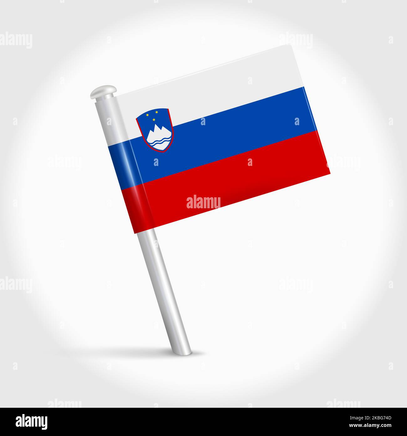 Slovenia map pin flag icon. Slovenian pennant map marker on a metal needle. 3D realistic ...