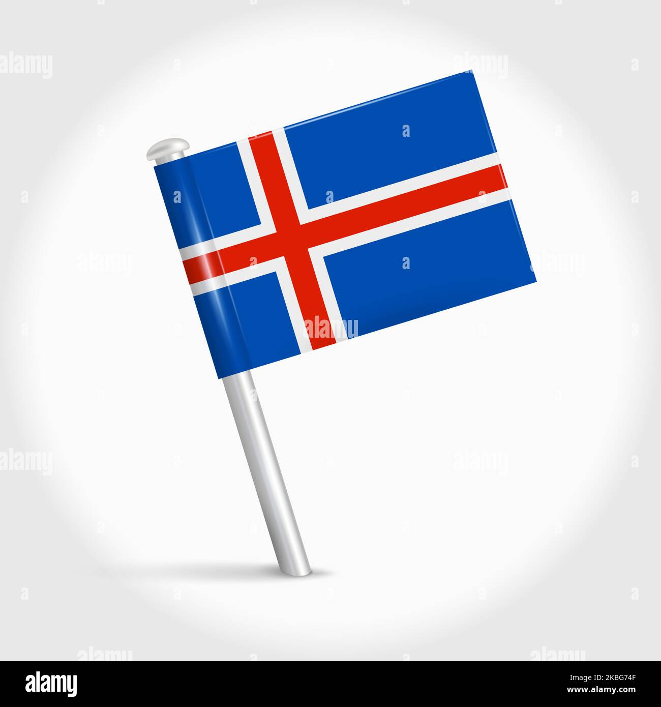 Iceland map pin flag icon. Icelandic pennant map marker on a metal ...
