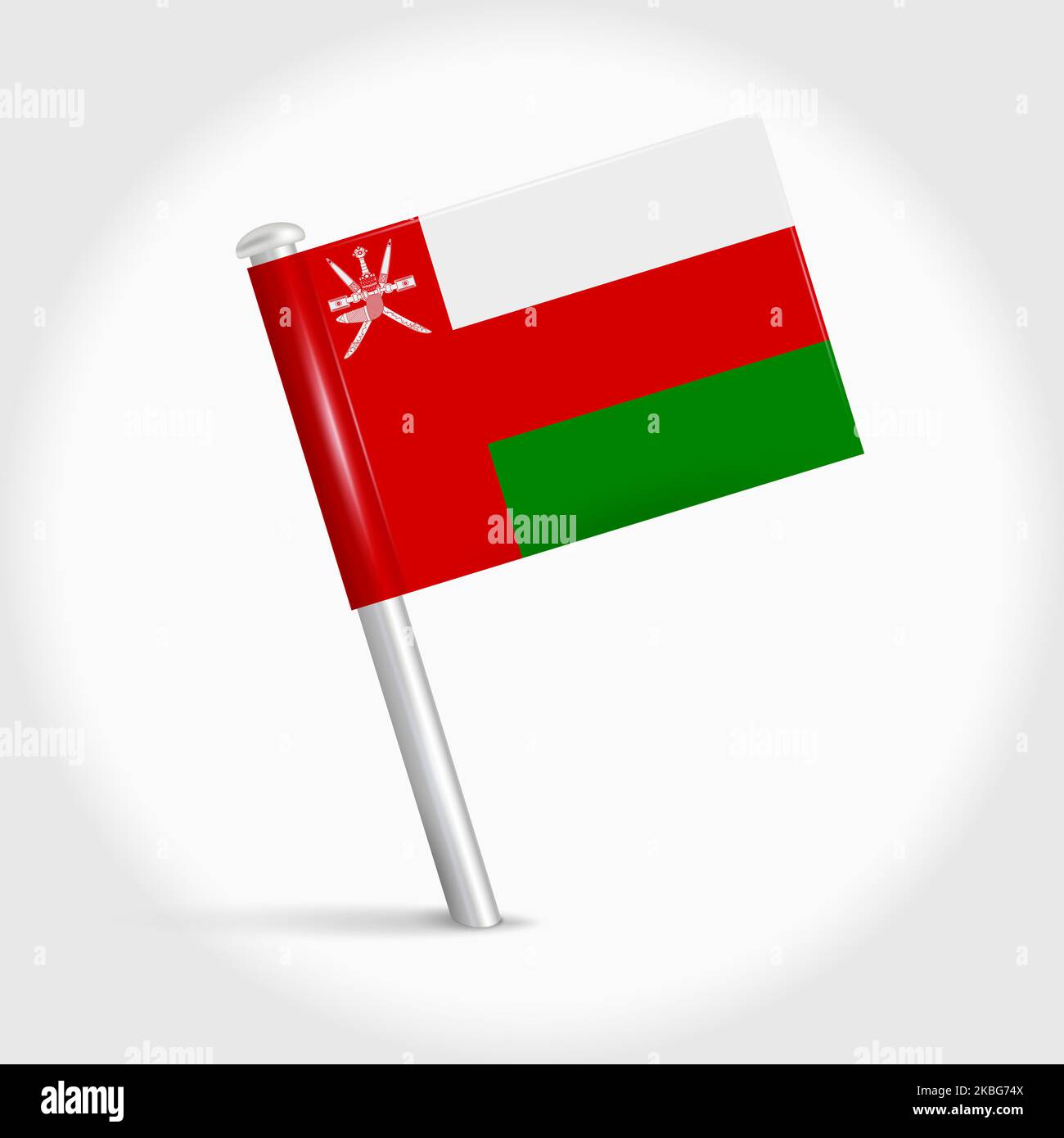 Oman map pin flag icon. Omani pennant map marker on a metal needle. 3D ...