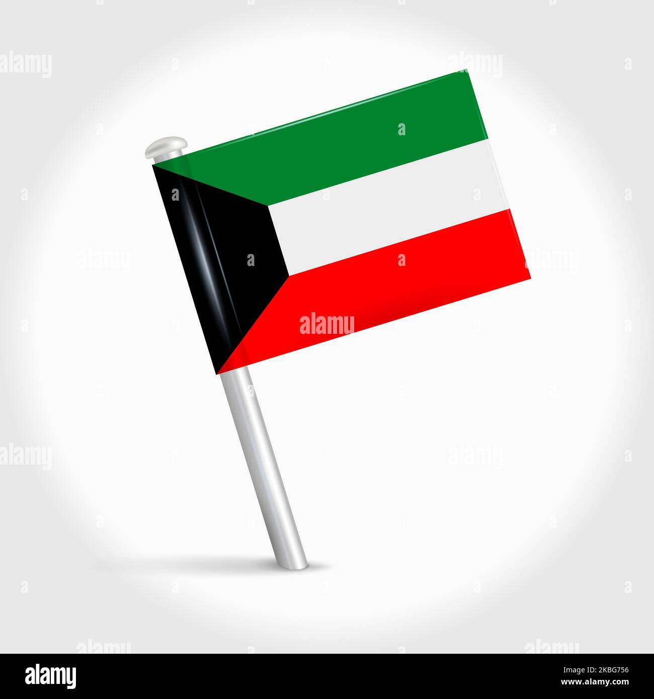 Kuwait map pin flag icon. Kuwaiti pennant map marker on a metal needle ...