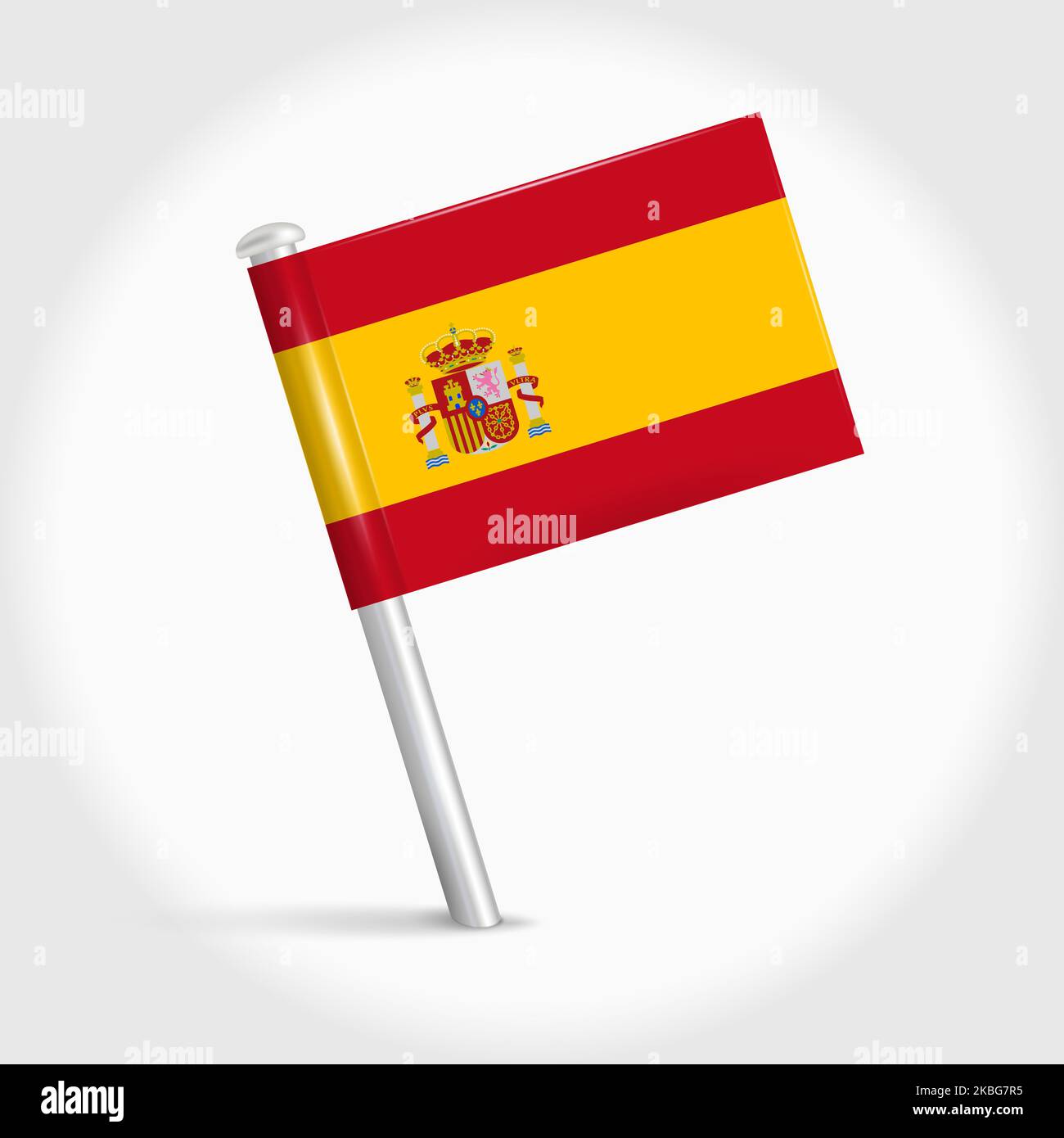Spain map pin flag icon. Spanish pennant map marker on a metal needle ...