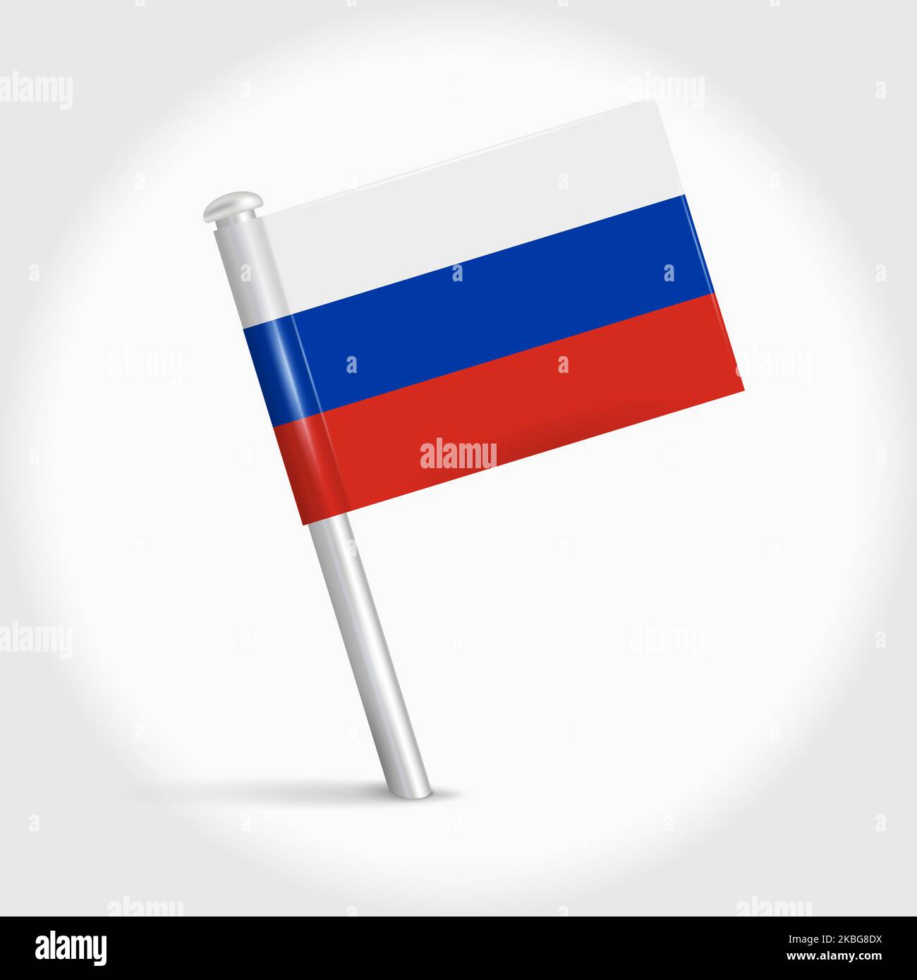 Russia map pin flag icon. Russian pennant map marker on a metal needle ...