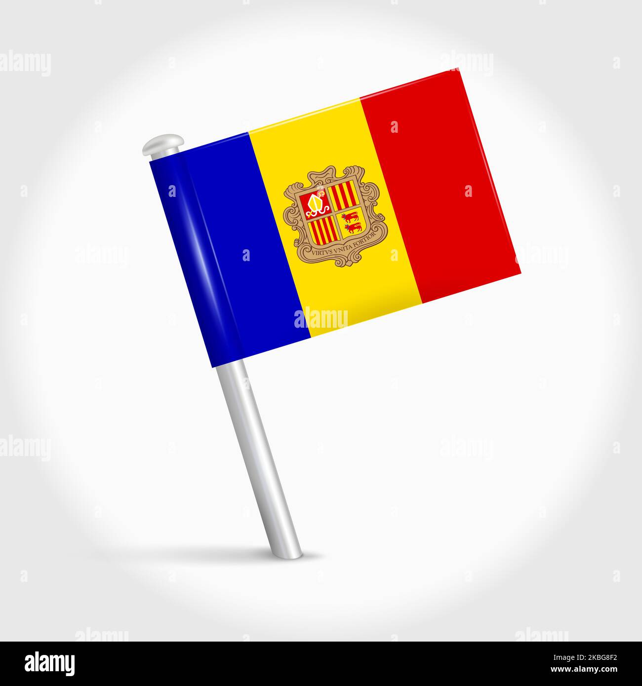 Andorra map pin flag icon. Andorran pennant map marker on a metal ...