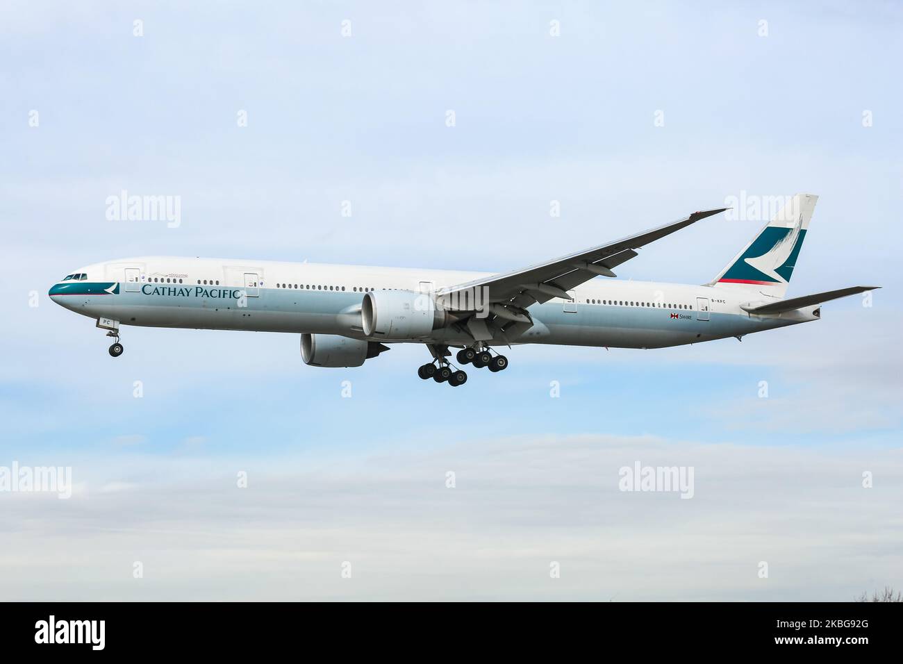 Cathay Pacific Boeing 777-300 commercial aircraft as seen on final ...