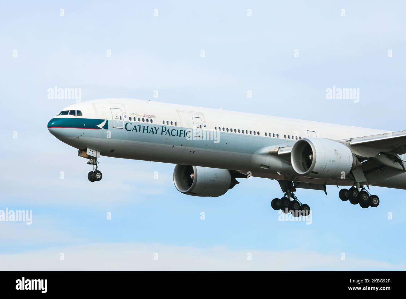 Cathay Pacific Boeing 777-300 commercial aircraft as seen on final ...