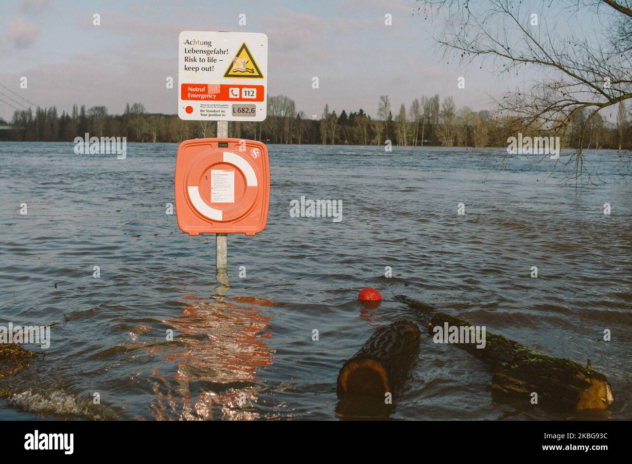 Afloat road signs are seen in Rodenkirchen, Cologne, Germany, on 5 ...