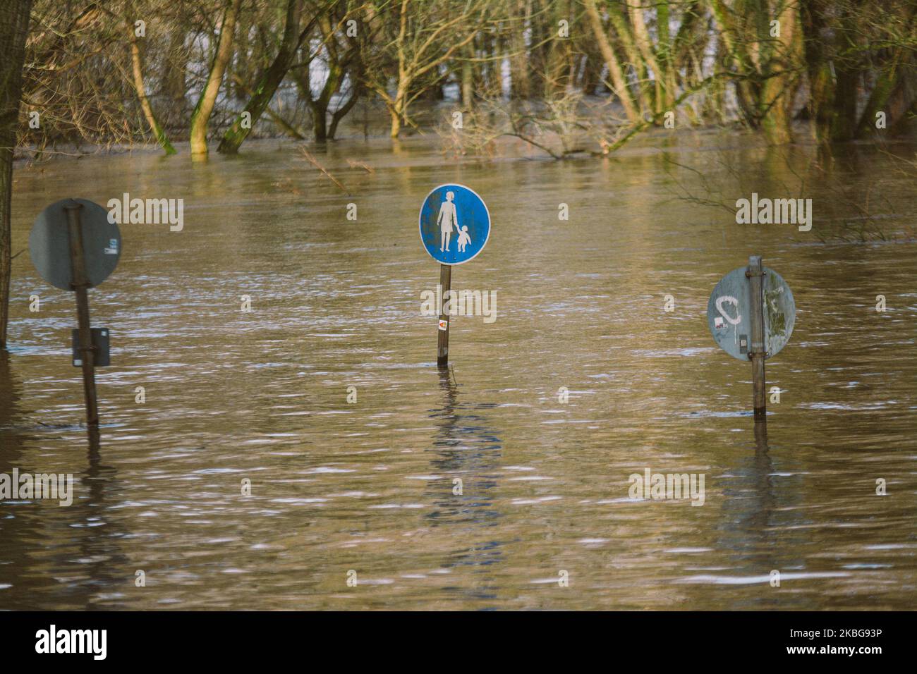 Afloat road signs are seen in Rodenkirchen, Cologne, Germany, on 5 ...